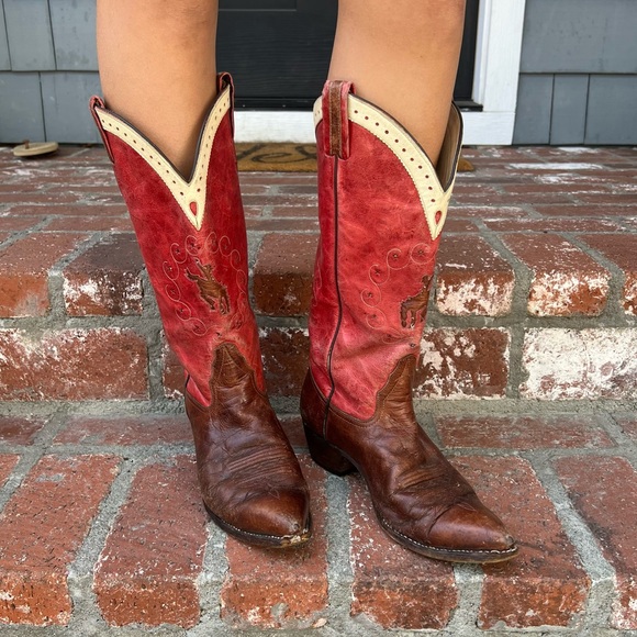 Shoes | Vtg Rodeo Leather Cowboy Boots Bucking Bronco Lacayo Hotel ...